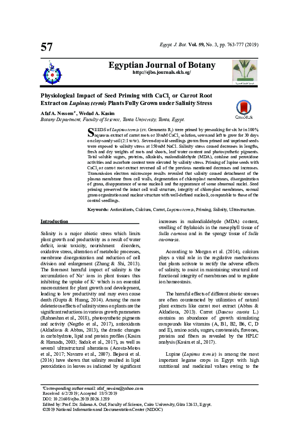 (PDF) Physiological Impact of Seed Priming with CaCl2 or Carrot Root ...