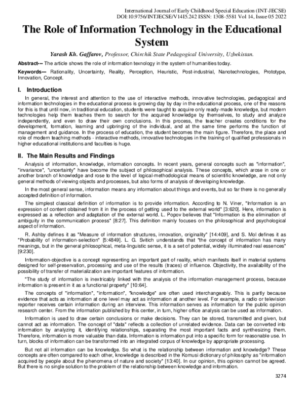 (PDF) The Role of Information Technology in the Educational System ...