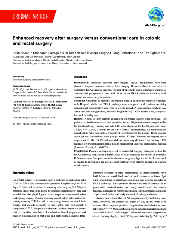 (PDF) Enhanced recovery after surgery versus conventional care in ...