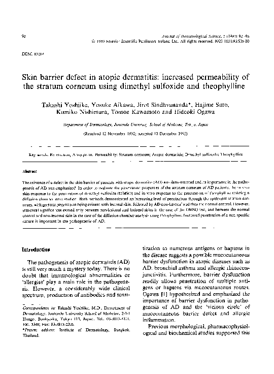(PDF) Skin barrier defect in atopic dermatitis: increased permeability ...