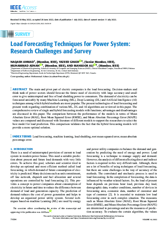 Pdf Load Forecasting Techniques For Power System Research Challenges