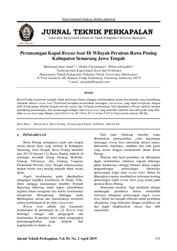 (PDF) Perancangan Kapal Rescue boat Di Wilayah Perairan Rawa Pening ...