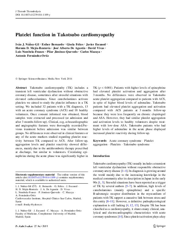 (PDF) Platelet function in Takotsubo cardiomyopathy