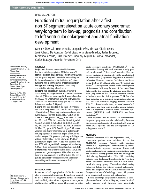 (PDF) Functional mitral regurgitation after a first non-ST segment ...