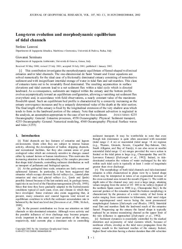 (PDF) Long-term evolution and morphodynamic equilibrium of tidal channels