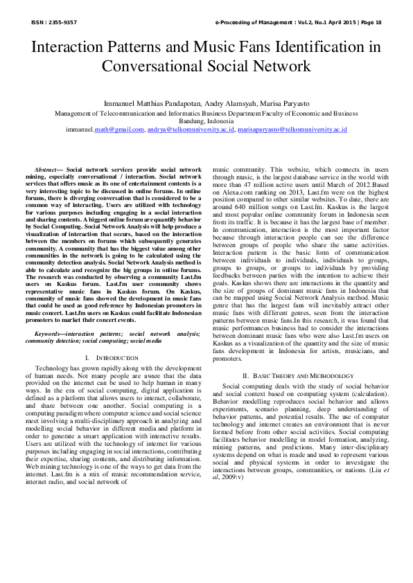 (PDF) Interaction Patterns and Music Fans Identification in Conversational Social Network