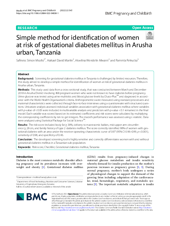 (PDF) Simple method for identification of women at risk of gestational ...