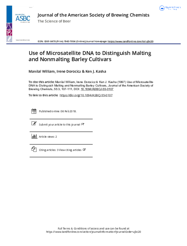 (PDF) Use of Microsatellite DNA to Distinguish Malting and Nonmalting Barley Cultivars