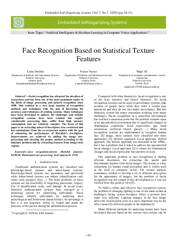 (PDF) Face Recognition Based on Statistical Texture Features