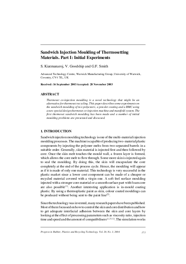 (PDF) Sandwich Injection Moulding of Thermosetting Materials. Part I ...
