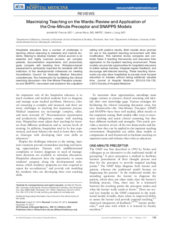 (PDF) Maximizing teaching on the wards: review and application of the ...