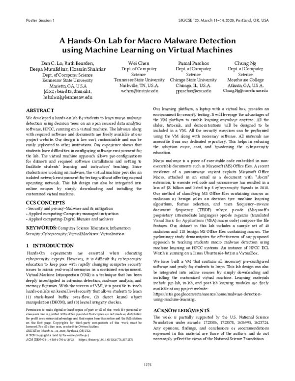 (PDF) A Hands-On Lab for Macro Malware Detection using Machine Learning ...