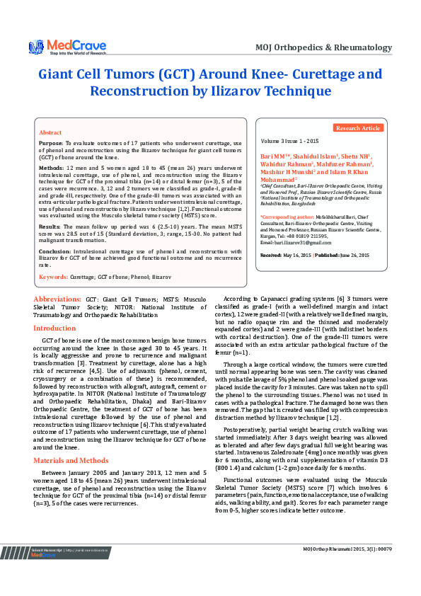 (PDF) Giant Cell Tumors (GCT) Around Knee- Curettage and Reconstruction ...