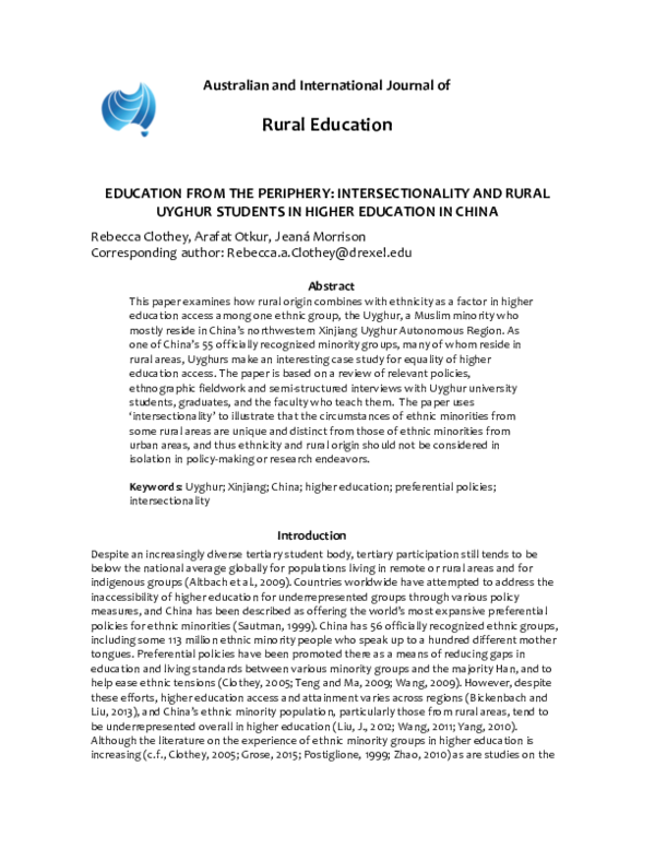 (PDF) Education From The Periphery: Intersectionality And Rural Uyghur ...