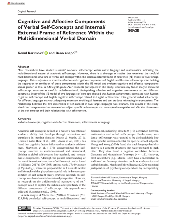 (PDF) Cognitive and Affective Components of Verbal Self-Concepts and Internal/External Frame of ...