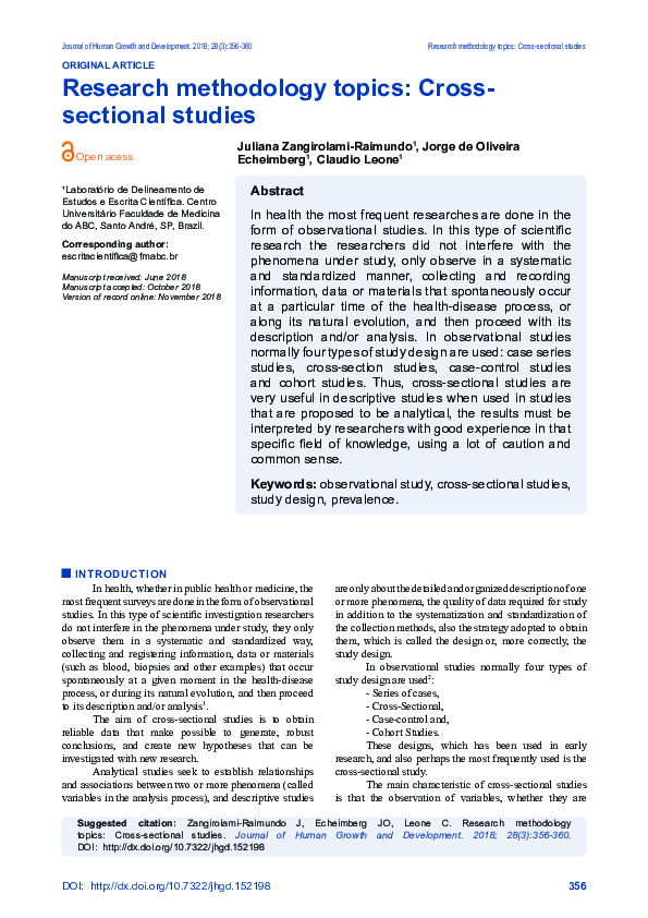 (PDF) Research methodology topics: Cross-sectional studies