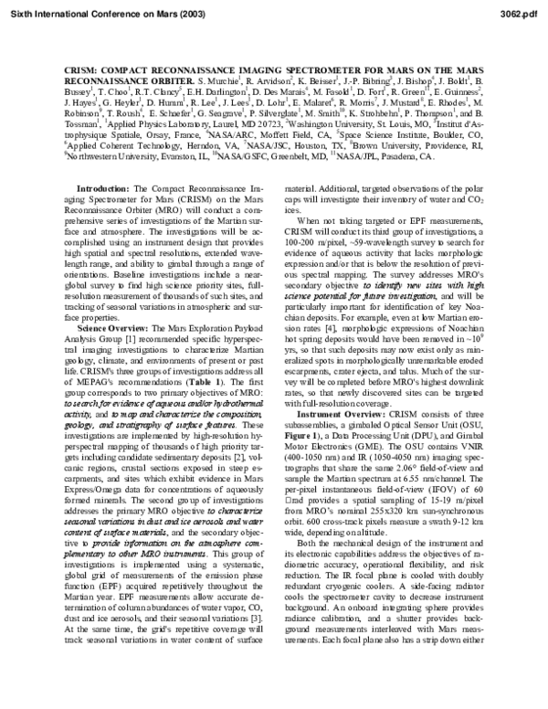 (PDF) CRISM (Compact Reconnaissance Imaging Spectrometer for Mars) on ...
