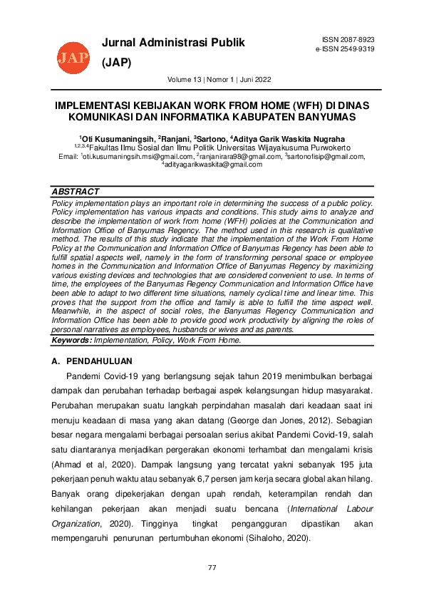 (PDF) Implementasi Kebijakan Work from Home (WFH) DI Dinas Komunikasi ...