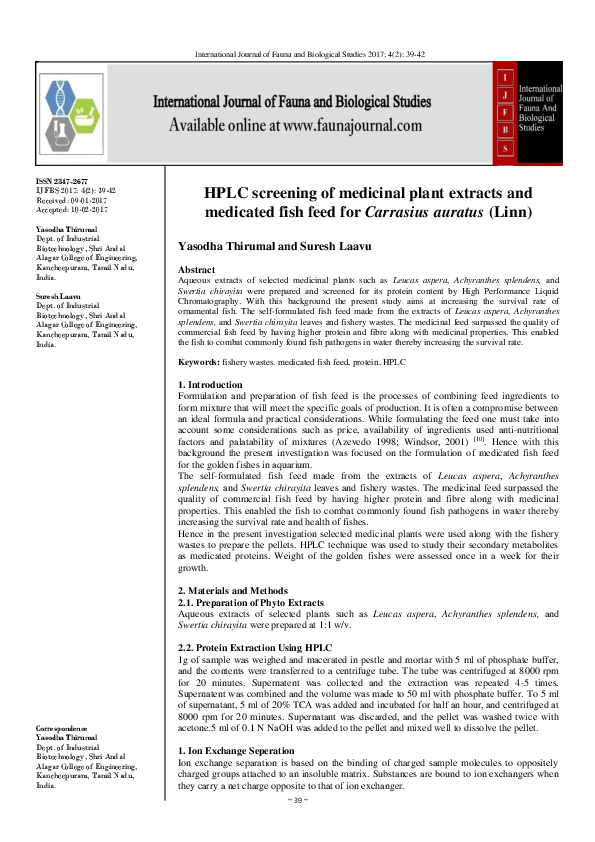 (PDF) HPLC screening of medicinal plant extracts and medicated fish ...