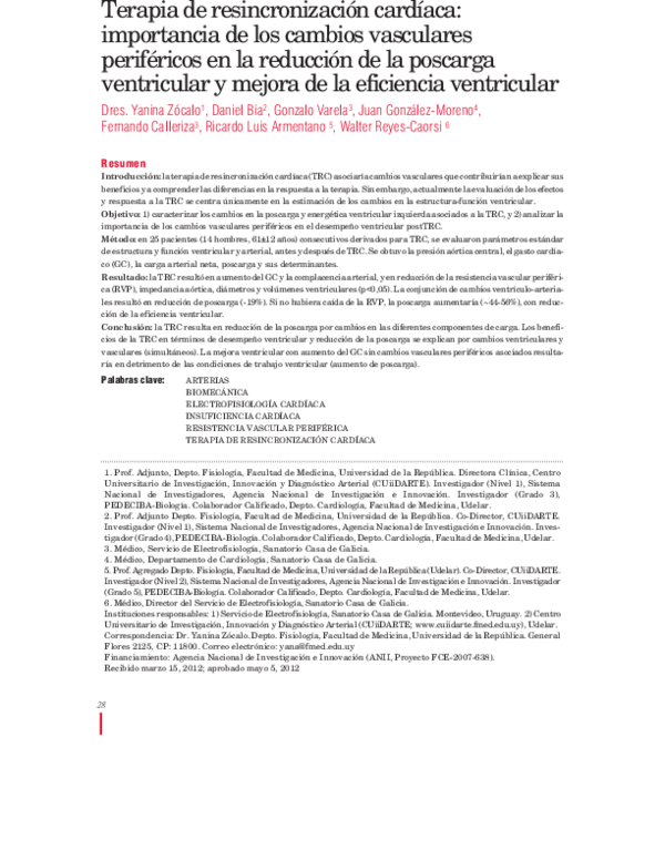 (PDF) Terapia de resincronización cardíaca: importancia de los cambios ...