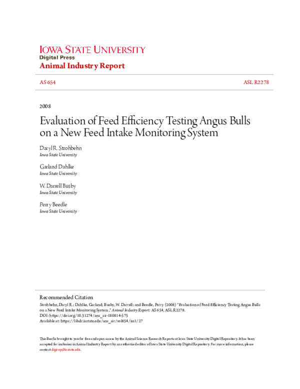 (PDF) Evaluation of Feed Efficiency Testing Angus Bulls on a New Feed ...