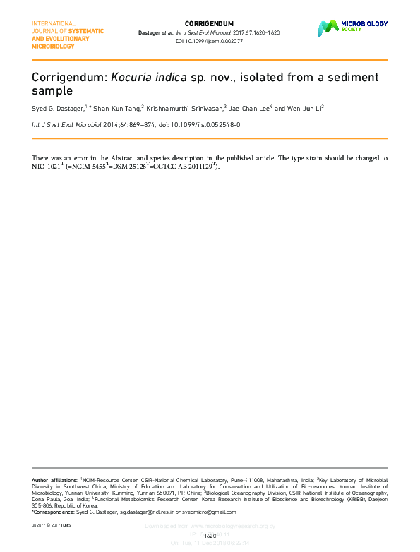 (PDF) Corrigendum: Kocuria indica sp. nov., isolated from a sediment sample