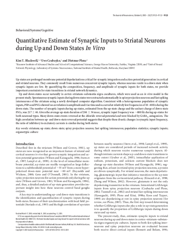 (PDF) Behavioral/Systems/Cognitive Quantitative Estimate of Synaptic Inputs to Striatal Neurons