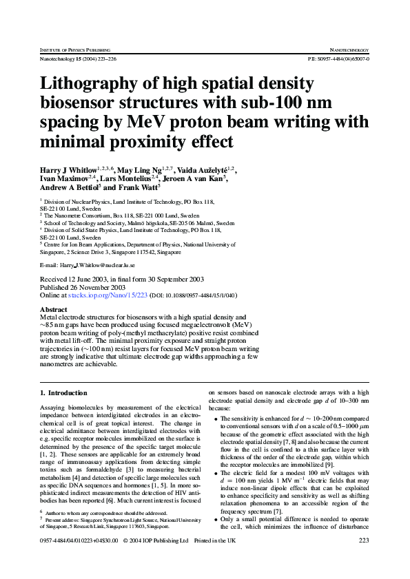 (PDF) Lithography of high spatial density biosensor structures with sub ...
