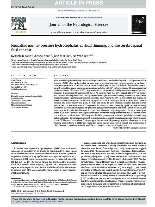 (PDF) Idiopathic normal-pressure hydrocephalus, cortical thinning, and ...