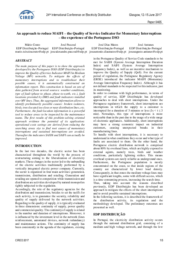 (PDF) An approach to reduce MAIFI – the Quality of Service Indicator ...