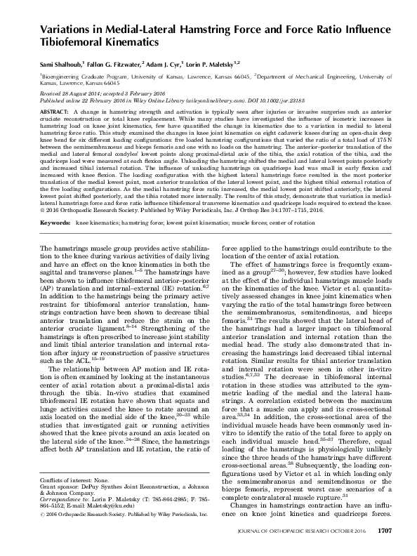 (PDF) Variations in medial-lateral hamstring force and force ratio ...