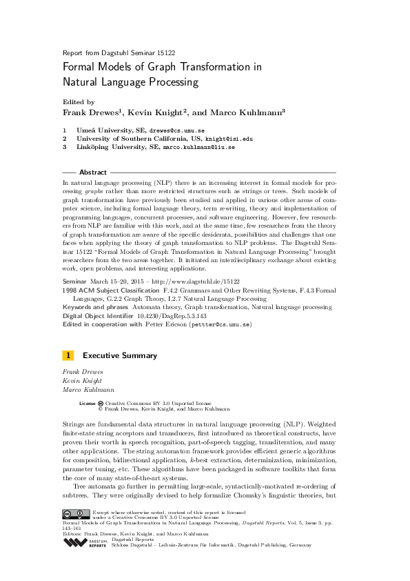 (PDF) Formal Models of Graph Transformation in Natural Language Processing (Dagstuhl Seminar 15122)