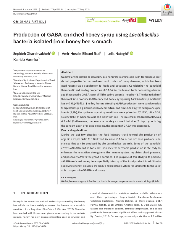 (PDF) Production of GABA‐enriched honey syrup using Lactobacillus ...