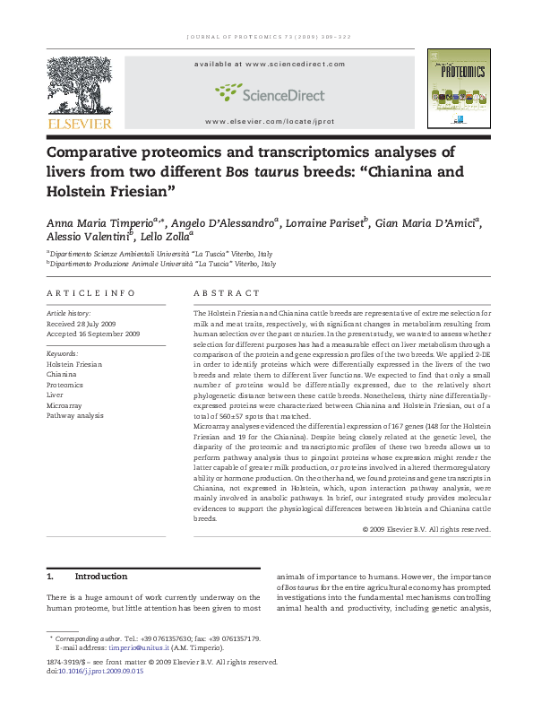 (PDF) Comparative proteomics and transcriptomics analyses of livers ...