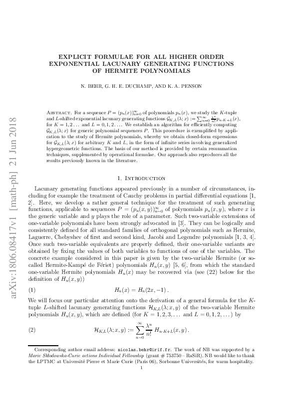 Pdf Explicit Formulae For All Higher Order Exponential Lacunary Generating Functions Of 