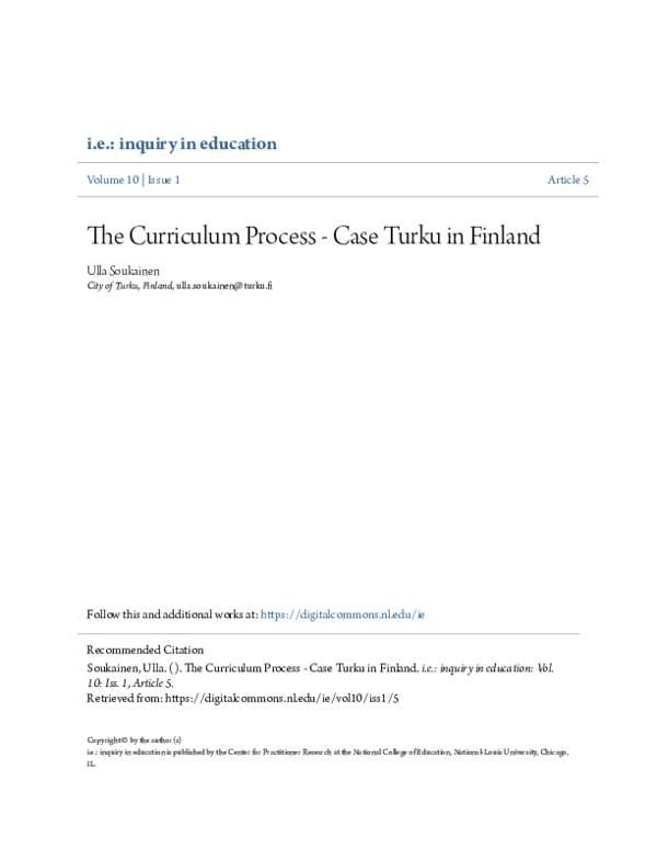 (PDF) The Curriculum Process - Case Turku in Finland