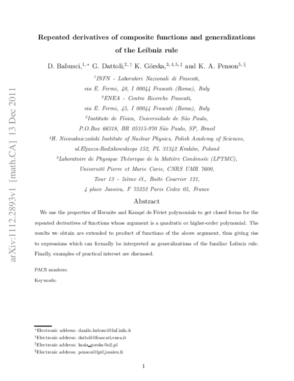 Pdf Repeated Derivatives Of Composite Functions And Generalizations