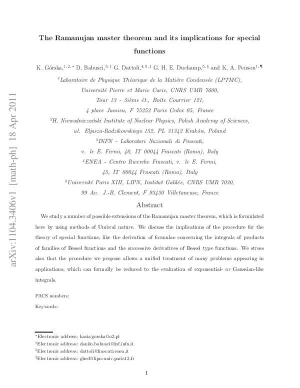 Pdf The Ramanujan Master Theorem And Its Implications For Special