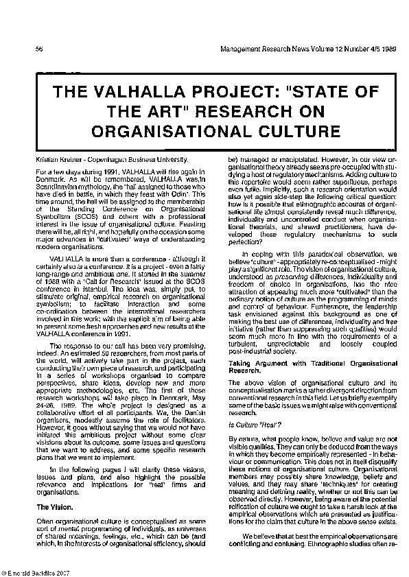 (PDF) The Valhalla Project: “State of the Art” Research on ...