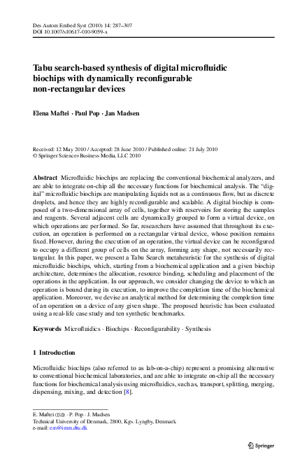 (PDF) Tabu search-based synthesis of digital microfluidic biochips with ...
