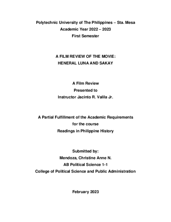 (PDF) A FILM REVIEW OF THE MOVIE: HENERAL LUNA AND SAKAY BY MENDOZA ...