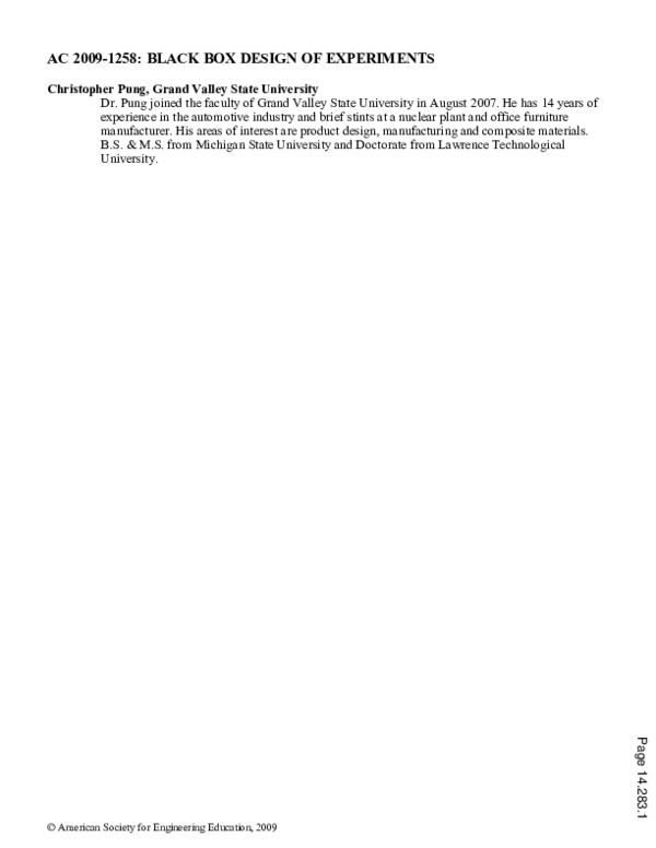 (PDF) Black Box Design Of Experiments