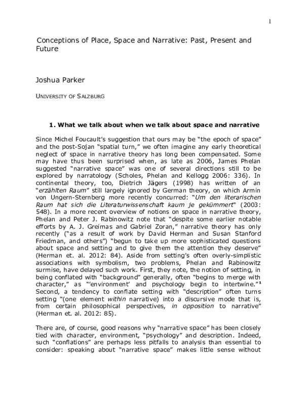 (DOC) Conceptions of Place, Space and Narrative: Past, Present and Future