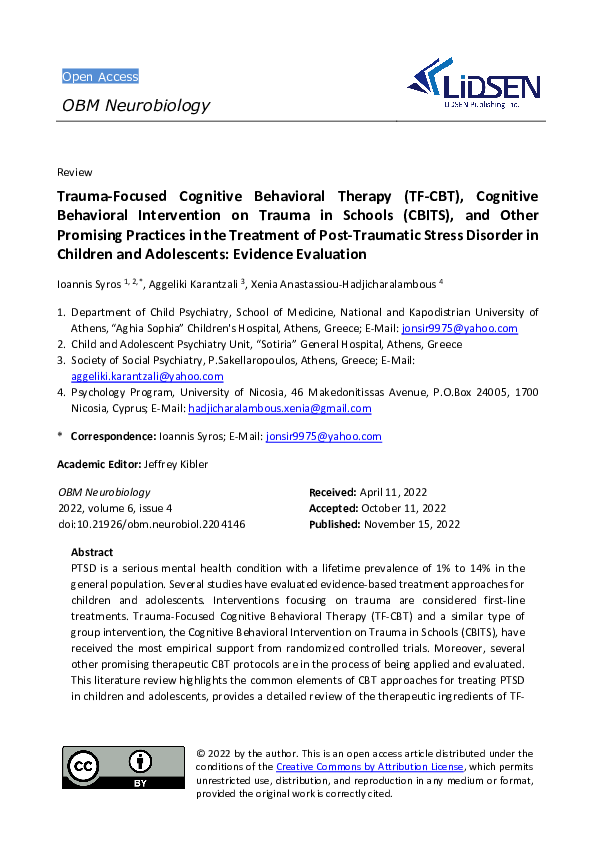 (PDF) Trauma-Focused Cognitive Behavioral Therapy (TF-CBT), Cognitive ...