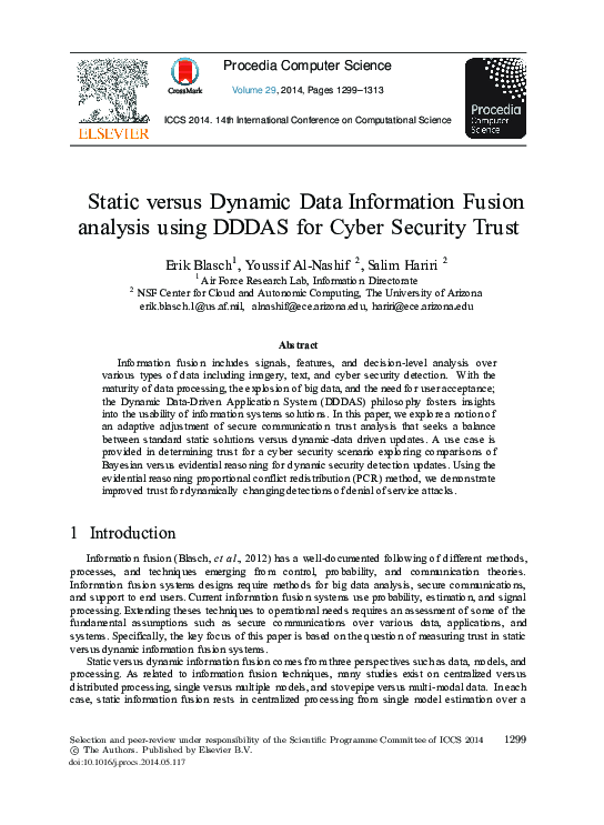 (PDF) Static Versus Dynamic Data Information Fusion Analysis Using DDDAS for Cyber Security Trust