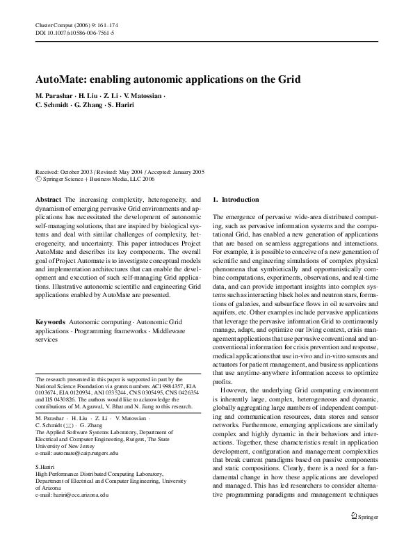 (PDF) AutoMate: Enabling Autonomic Applications on the Grid