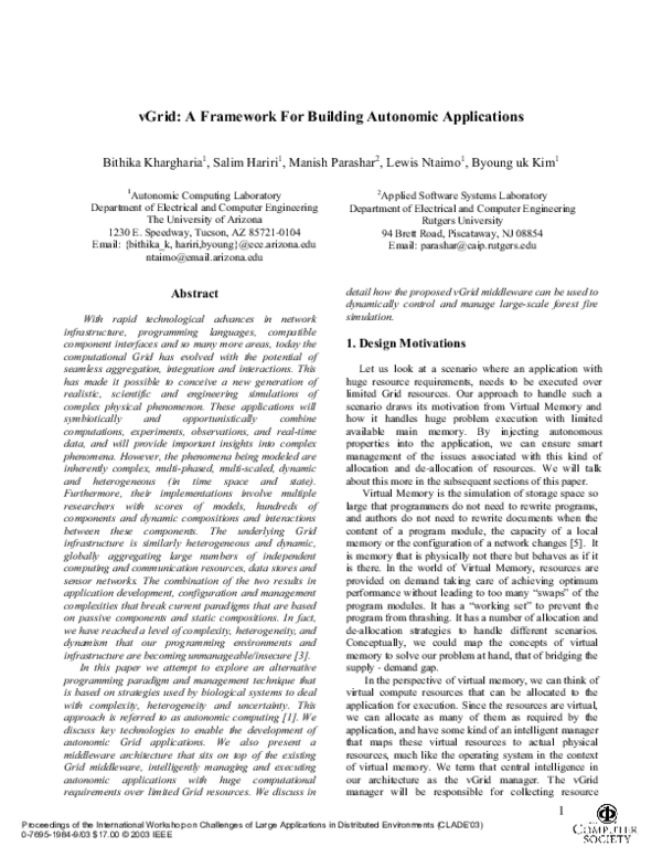 (PDF) vGrid: a framework for building autonomic applications