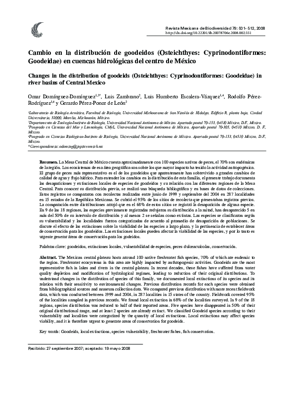 (PDF) Cambio en la distribución de goodeidos (Osteichthyes ...