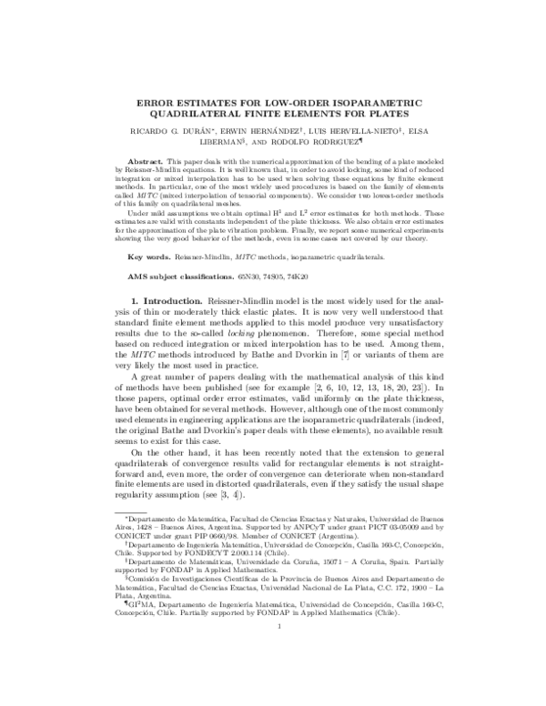 Pdf Error Estimates For Low Order Isoparametric Quadrilateral Finite Elements For Plates