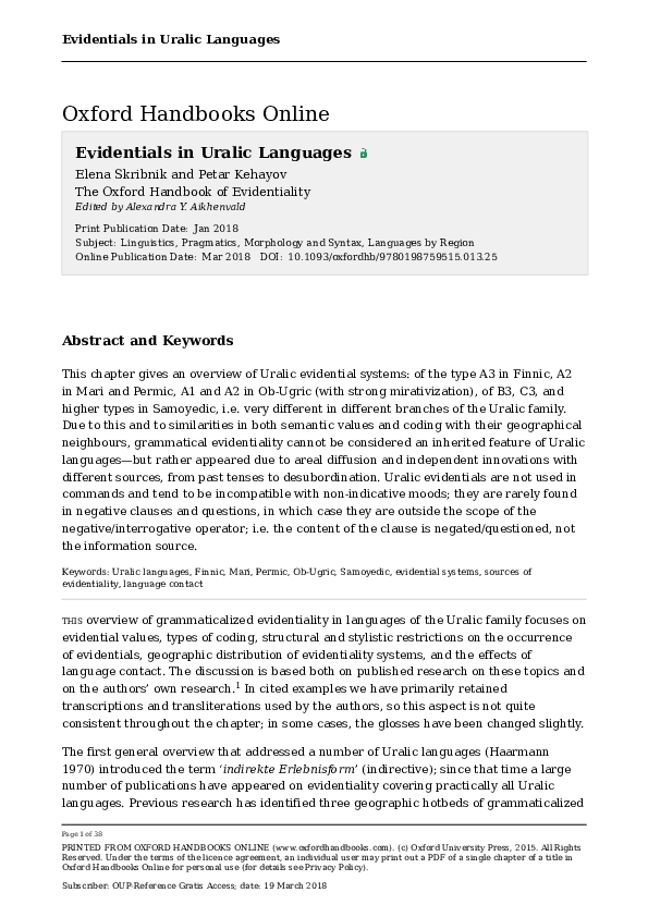 (PDF) Evidentials in Uralic languages